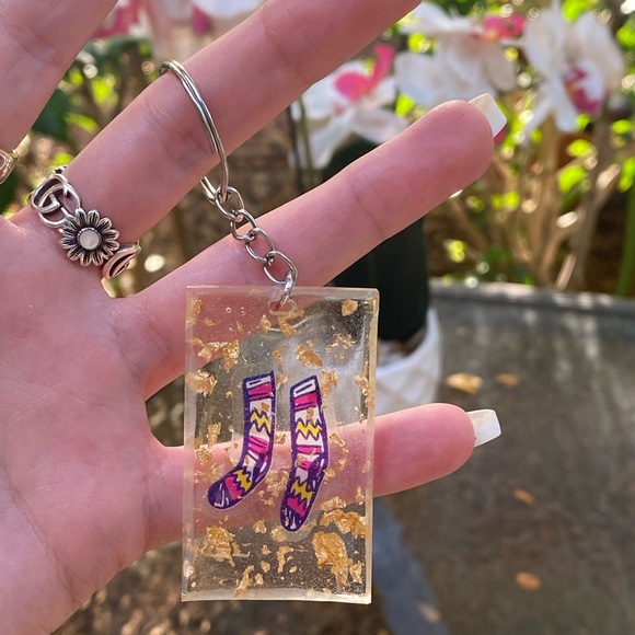 Accessories | Purple Funky Socks Gold Flakes Silver Hardware Keychain ...